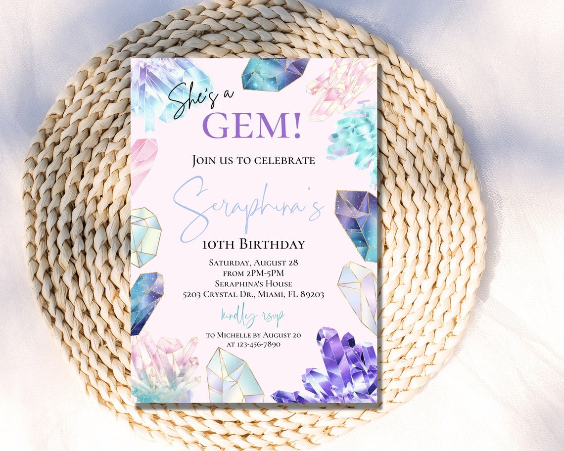 Crystal Gemstone Birthday Invitation Geode Birthday - Etsy