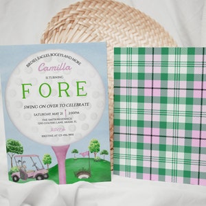 Editable Pink Golf 4th Birthday Party Invitation, Golf Fourth Birthday Par-tee, Printable Girl ...