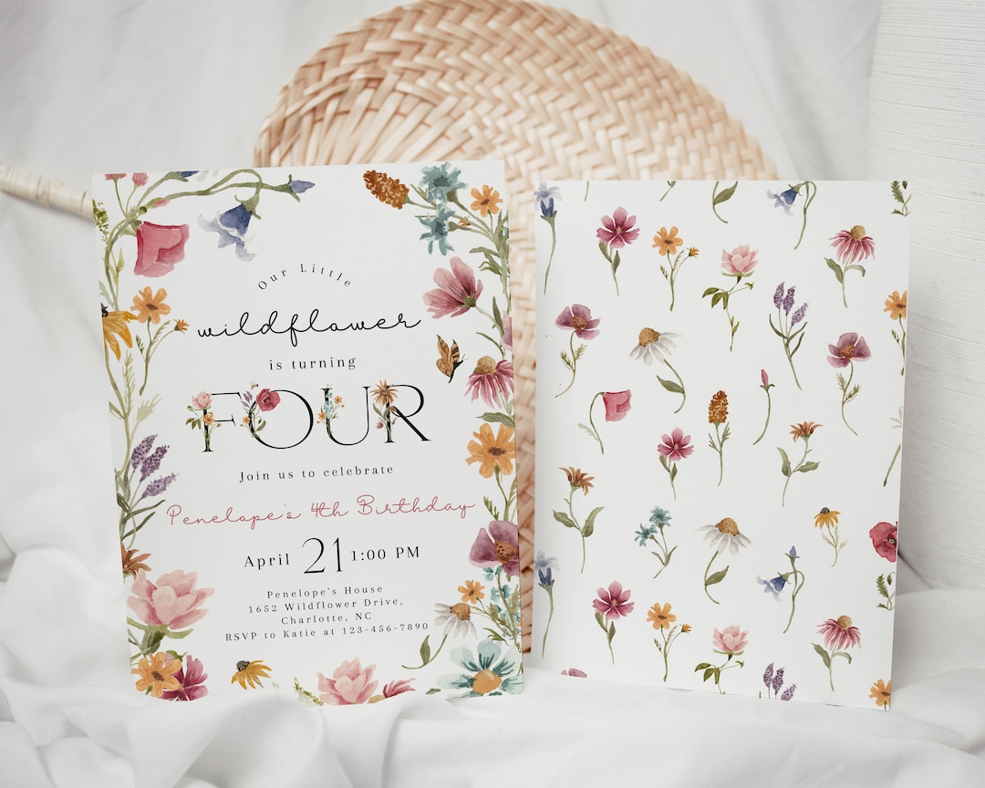 Wildflower Birthday Invitation, Little Wildflower 4th Birthday Invite ...