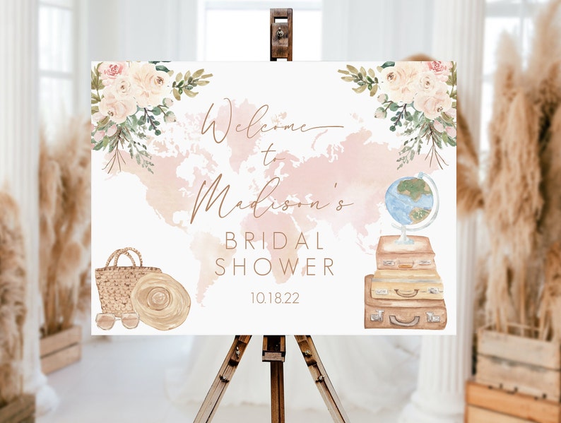 Travel Bridal Shower Welcome Sign Template Traveling From - Etsy