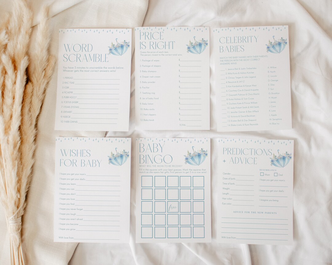 Editable April Showers Baby Shower Game Bundle, Blue Spring May Flowers ...