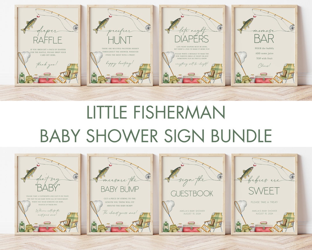 Little Fisherman Baby Shower Sign Bundle, Fishing Decoration (printable ...
