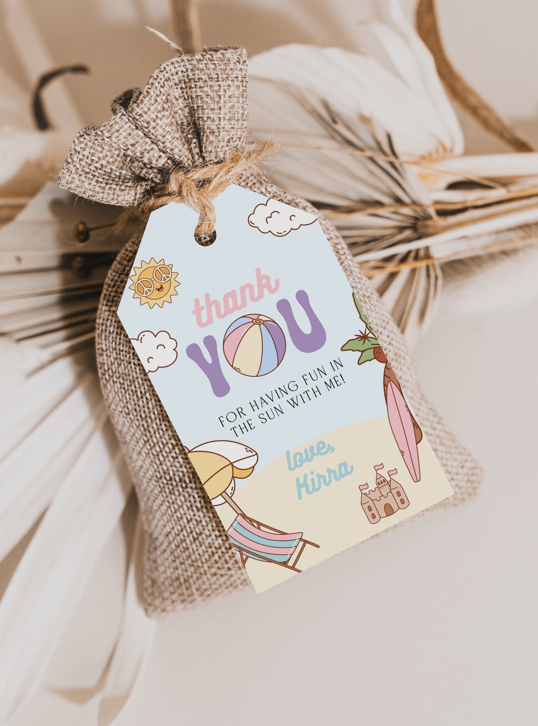Retro Beach Party Favor Tag, Groovy Pool Party Thank You (digital ...