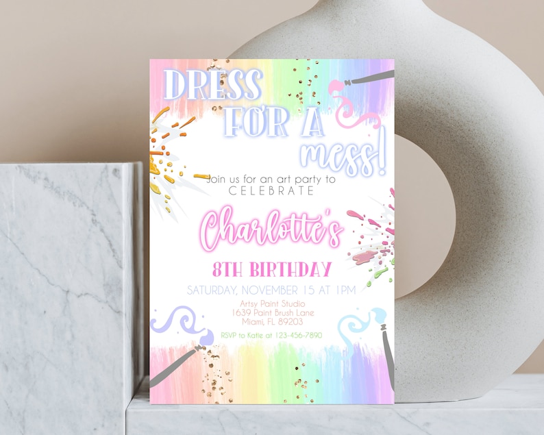 Art Party Birthday Invitation Template Dress for a Mess - Etsy