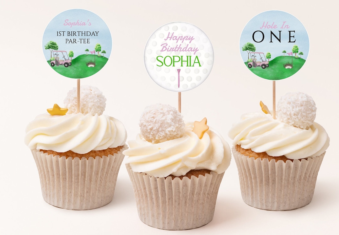 Editable Pink Golf Birthday Party Cupcake Toppers, Golf Birthday Par ...