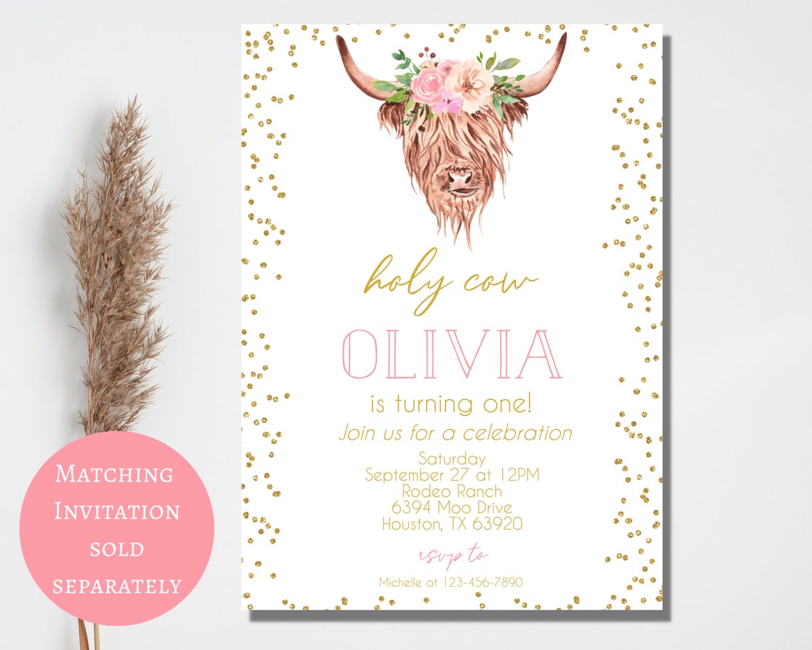 Editable Highland Cow Birthday Welcome Sign Template Holy Cow - Etsy