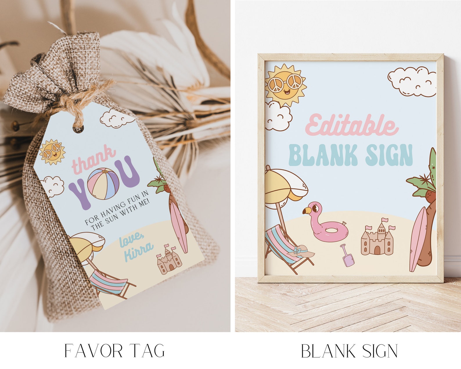 Retro Beach Birthday Party Welcome Sign, Girls Groovy Pool Party ...