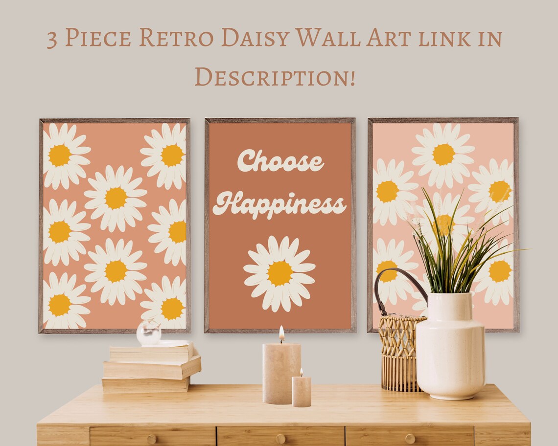 Retro Daisy Wall Art Retro Daisy Nursery Wall Art Wall Art | Etsy