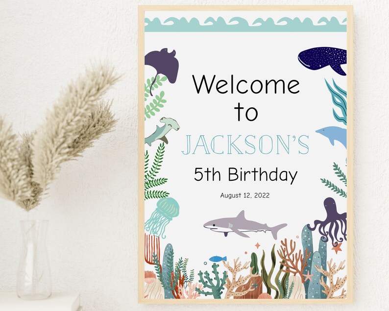 Editable Under the Sea Birthday Welcome Sign, Ocean Theme (digital ...