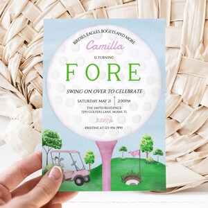 Editable Pink Golf 4th Birthday Party Invitation, Golf Fourth Birthday Par-tee, Printable Girl ...