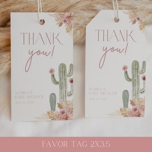 Editable Pink Floral Boho Cactus Baby Shower Invitation + Decoration ...