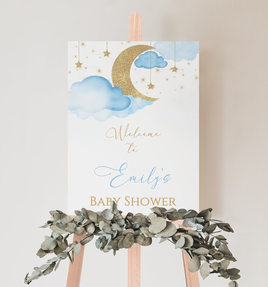 Editable Twinkle Twinkle Little Star Baby Shower Welcome Sign, Blue Boy ...