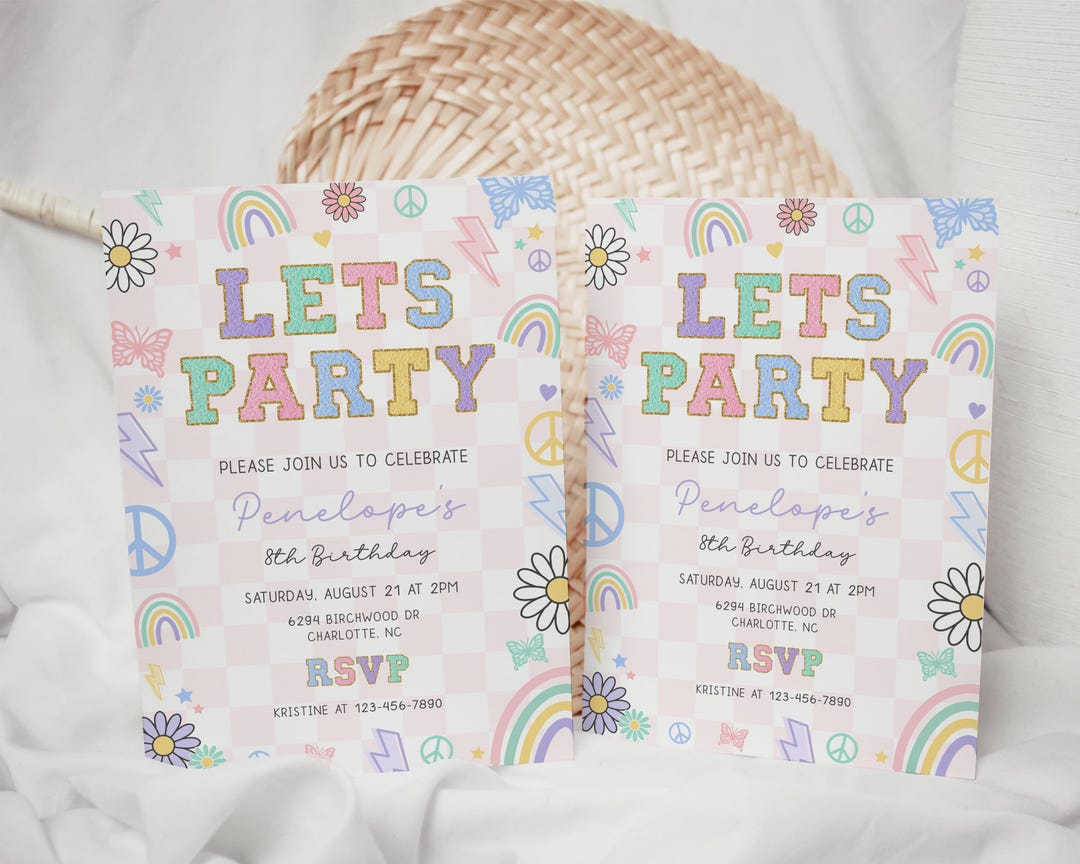 Preppy Girls Birthday Party Invitation, Pink Checker Varsity Letter ...