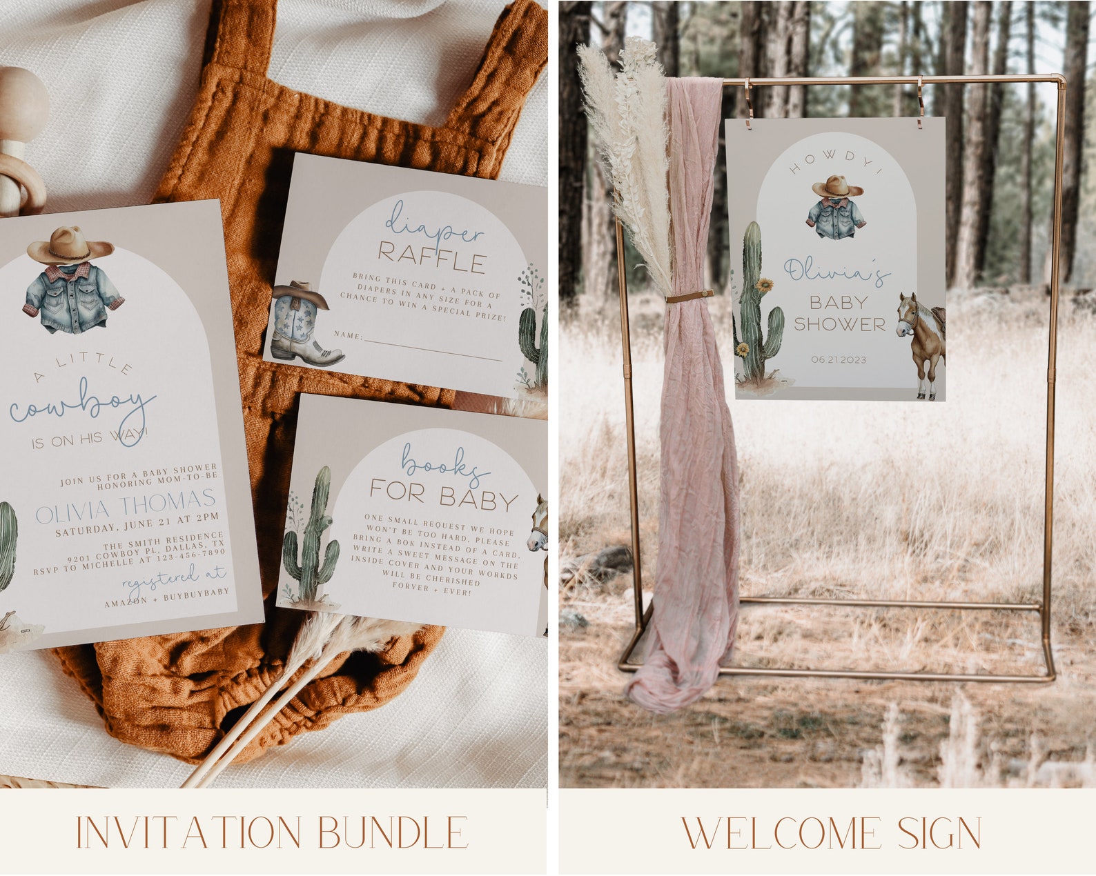 Cowboy Party Sign Template, Western Cactus Decor (editable, Digital ...
