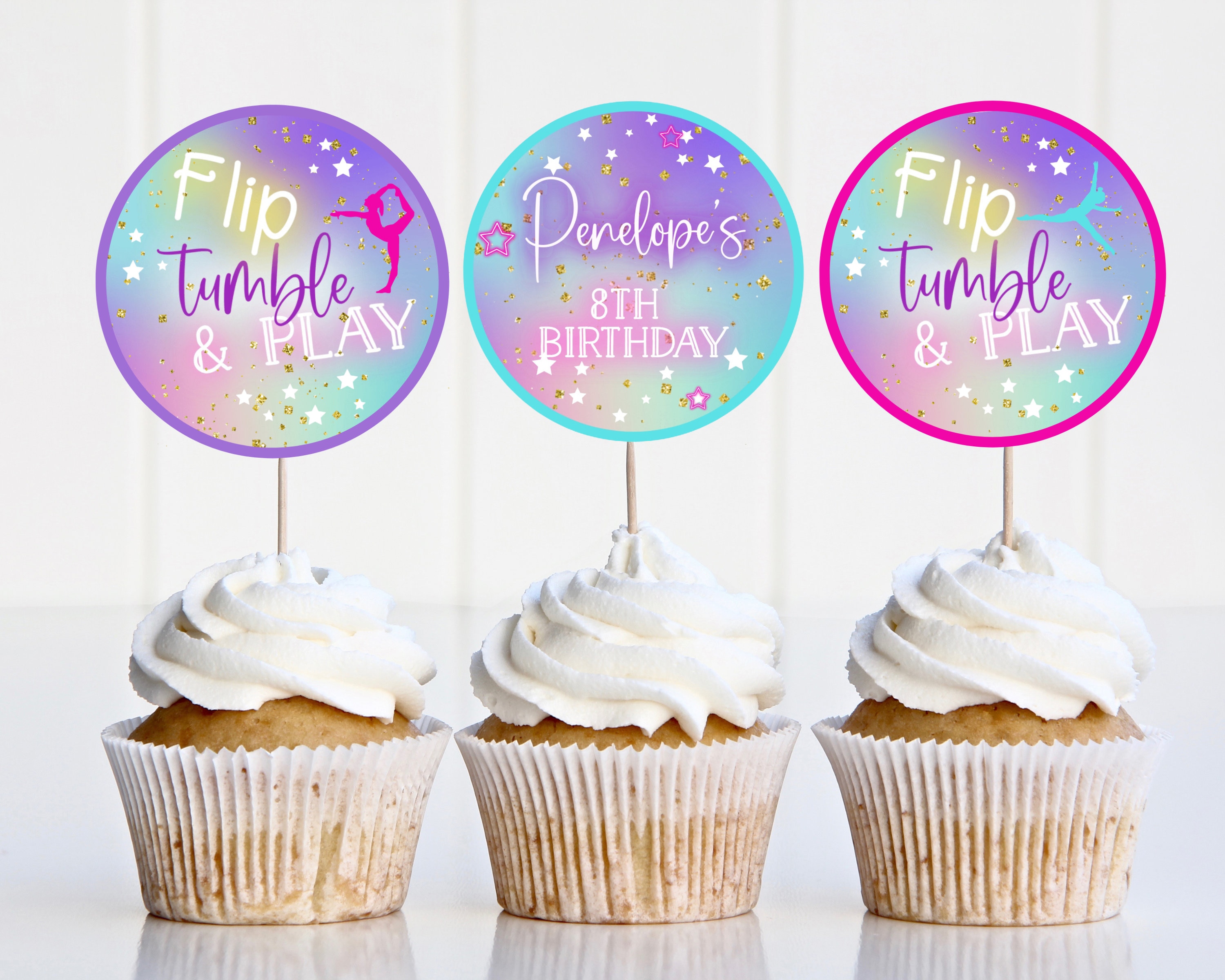 Gimnasia cumpleaños Cupcake Topper Flip Tumble & Play Cupcake - Etsy México