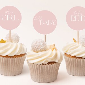 Editable Pink Minimalist Cupcake Toppers, Simple Cupcake Toppers ...