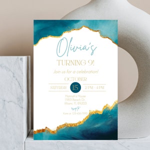 Teal Birthday Party Invitation Template, Turquoise Girls Birthday, Teal ...