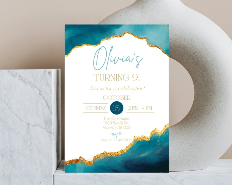 Teal Birthday Party Invitation Template Turquoise Girls - Etsy