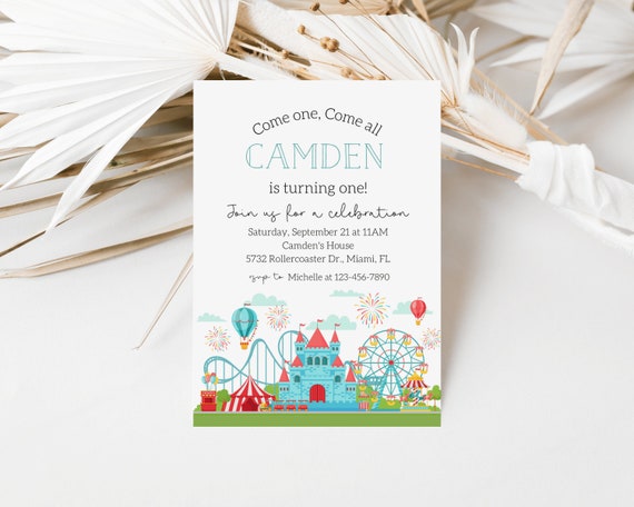 Editable Carnival Birthday Invitation Template Amusement Park - Etsy