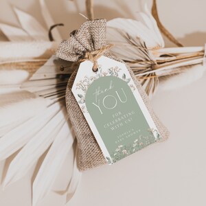 Editable Forest Green Wildflower Favor Tag, Printable Sage Garden Thank ...