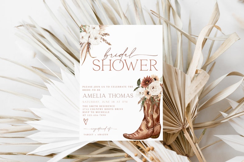 Boho Country Western Bridal Shower Invitation Cowgirl Boots - Etsy