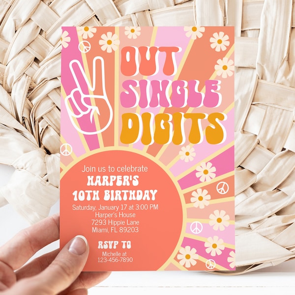 Peace Out Single Digits Invitation - Etsy