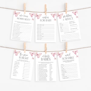 Editable Butterfly Baby Shower Game Bundle, Printable Pink Butterfly ...