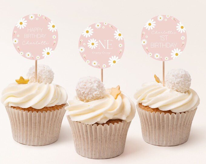 Daisy Cupcake Toppers, PRINTABLE, Girl's 1st Birthday Decor, Instant ...