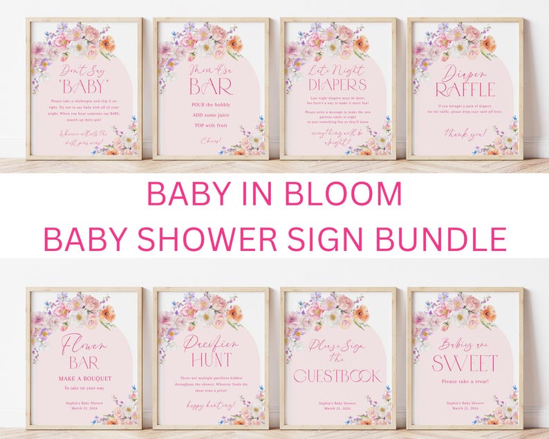 Editable Pink + Purple Floral Baby Shower Invitation + Decoration ...