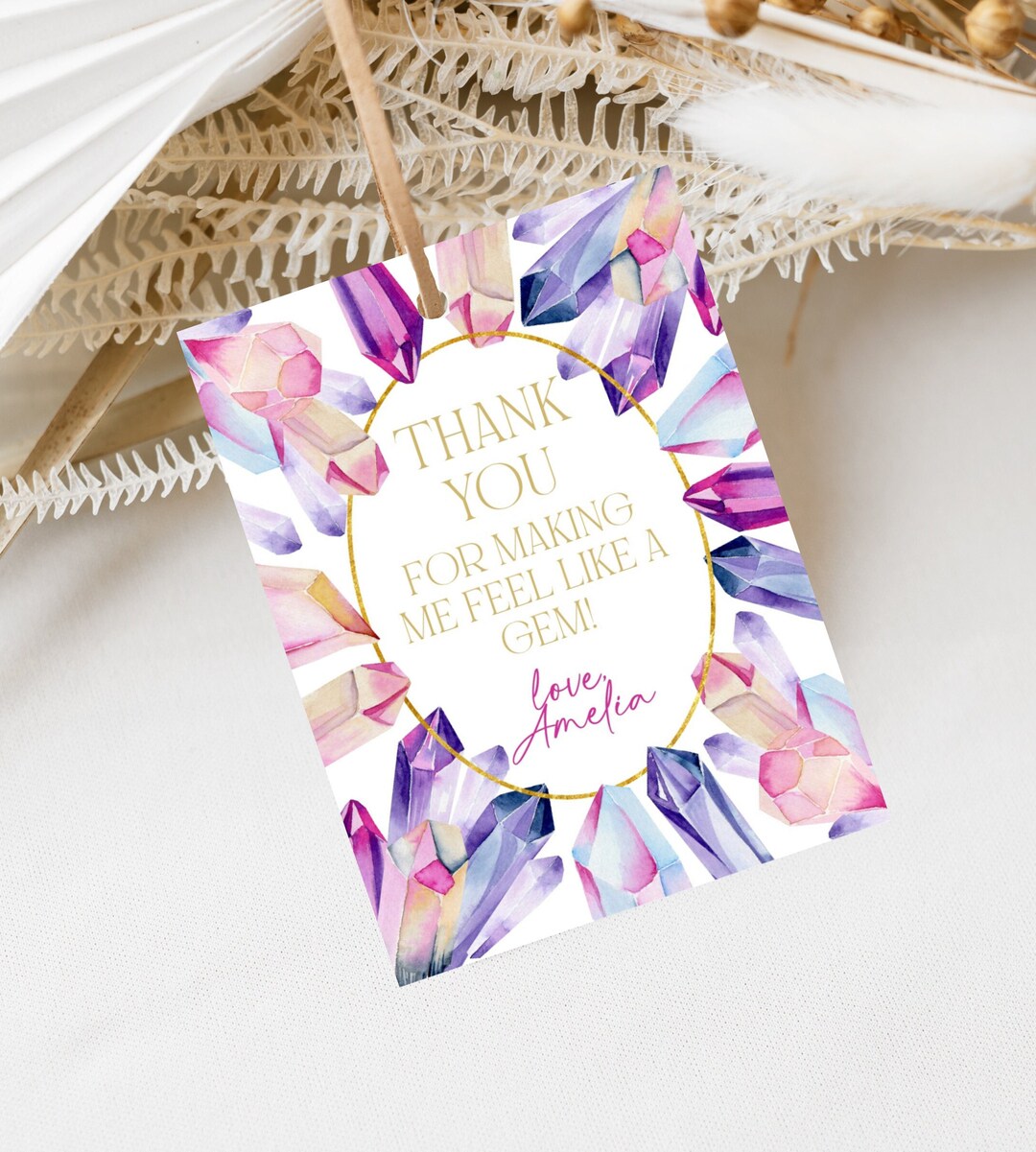 Crystal Gemstone Birthday Party Favor Tag, Geode Party Thank You Tag ...
