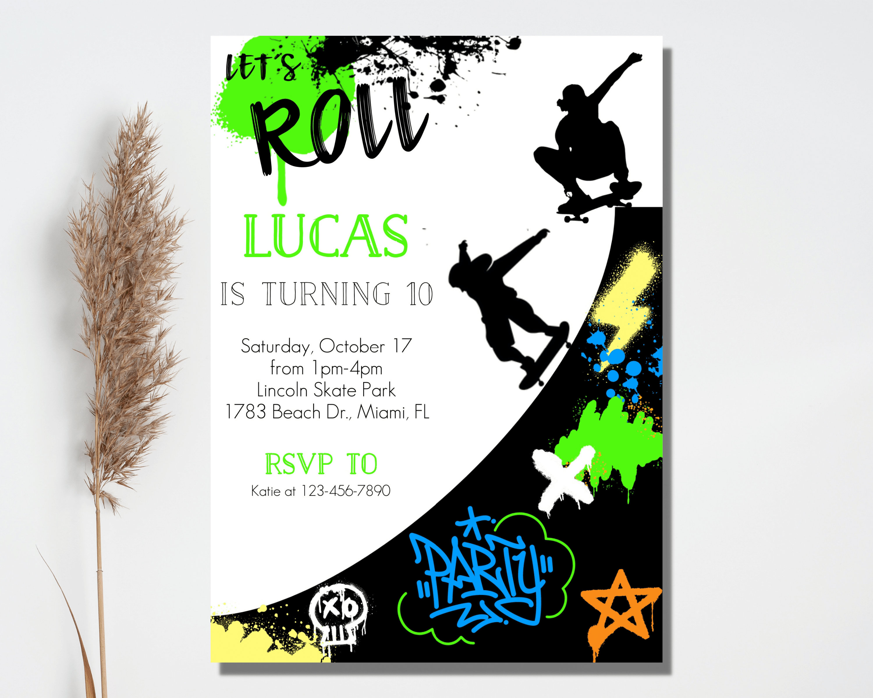 Skate Park Birthday Invitation, Boys Skateboarding Party (instant ...