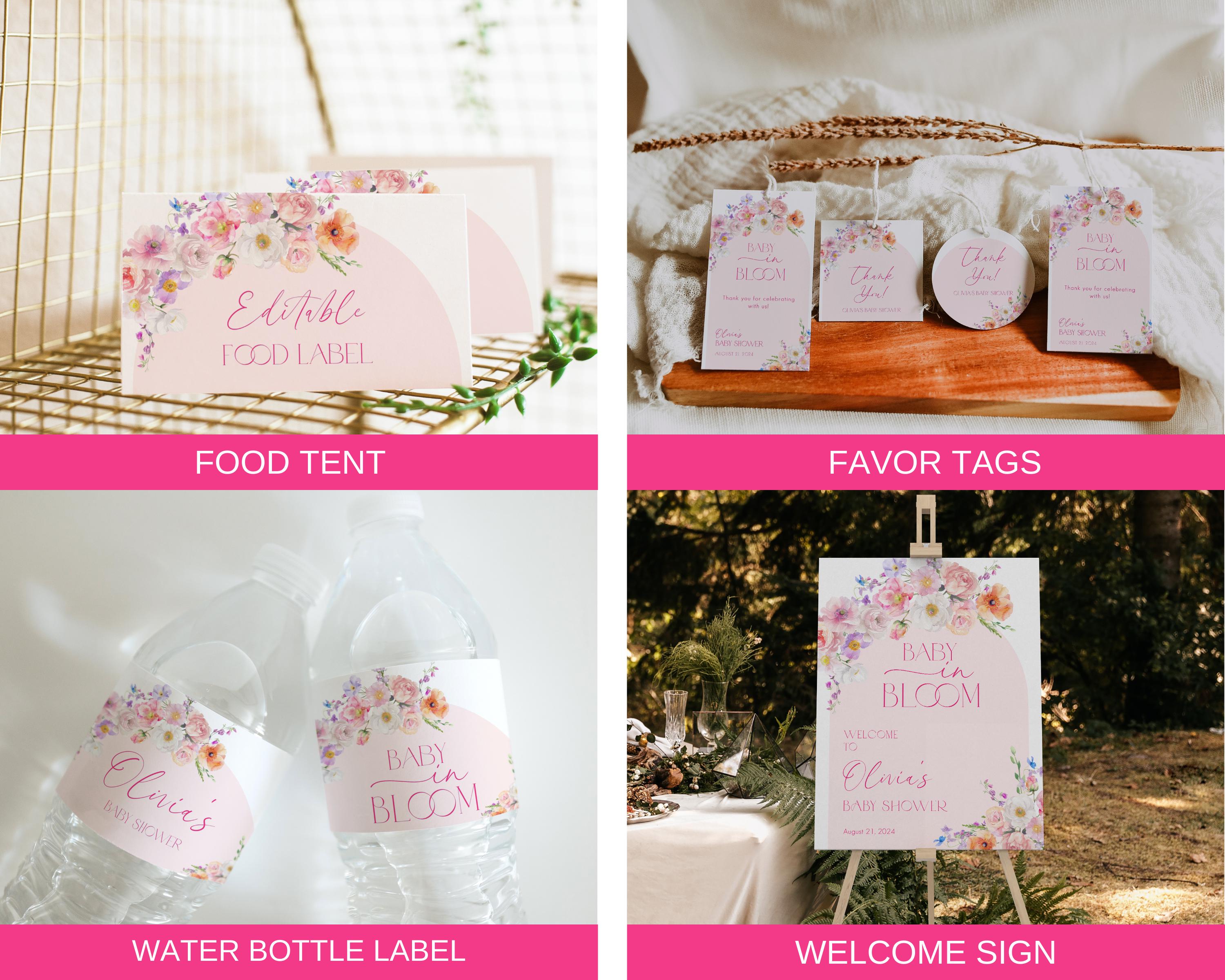 Editable Pink + Purple Floral Baby Shower Invitation + Decoration ...