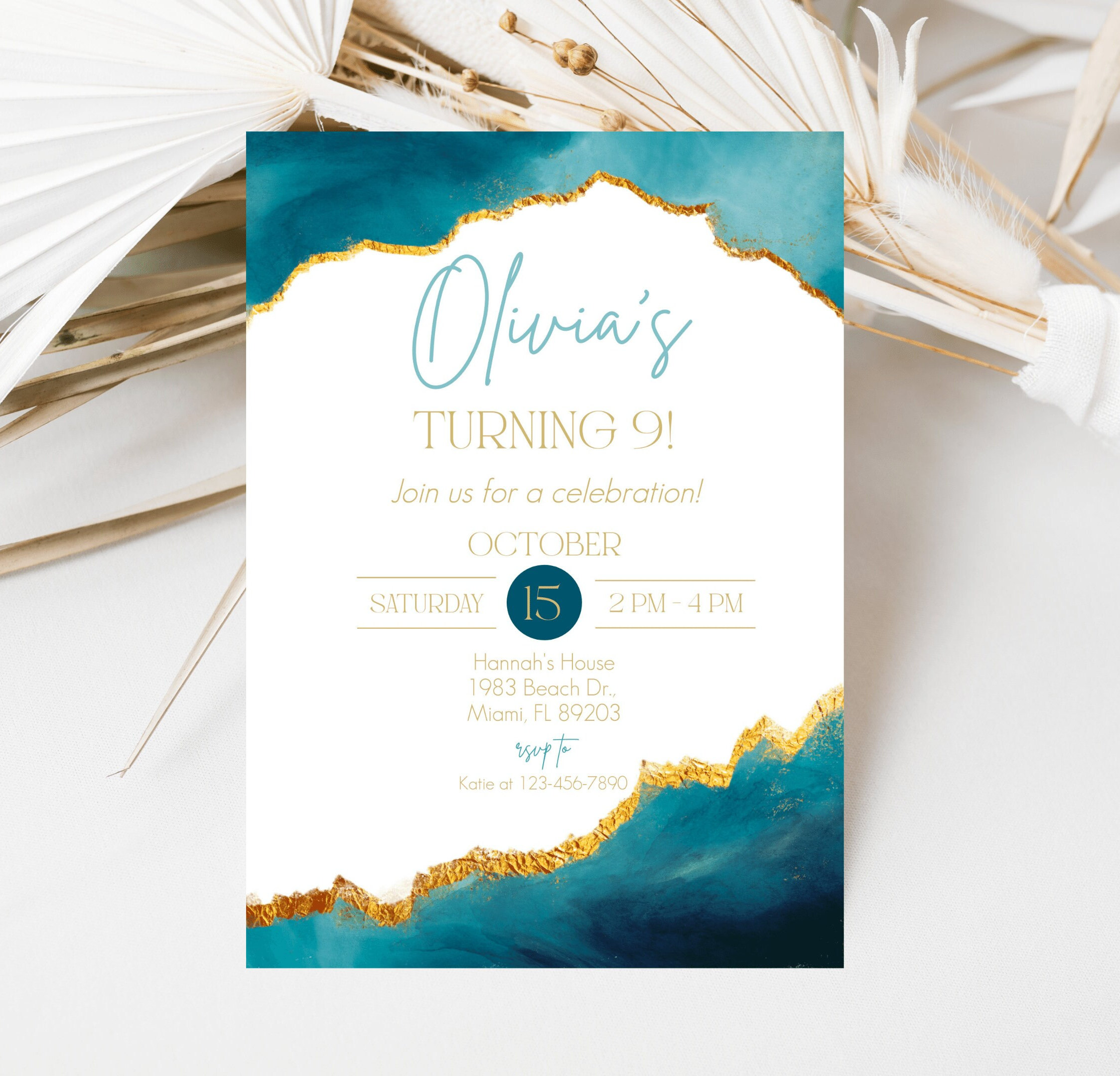 Teal Birthday Party Invitation Template Turquoise Girls - Etsy Australia
