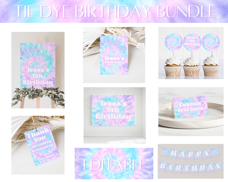 Tie Dye Birthday Party Invitation Template Girl Tie Dye - Etsy
