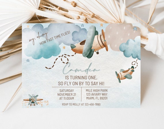How Fast Time Flies Birthday Invitation Airplane Boy Birthday - Etsy