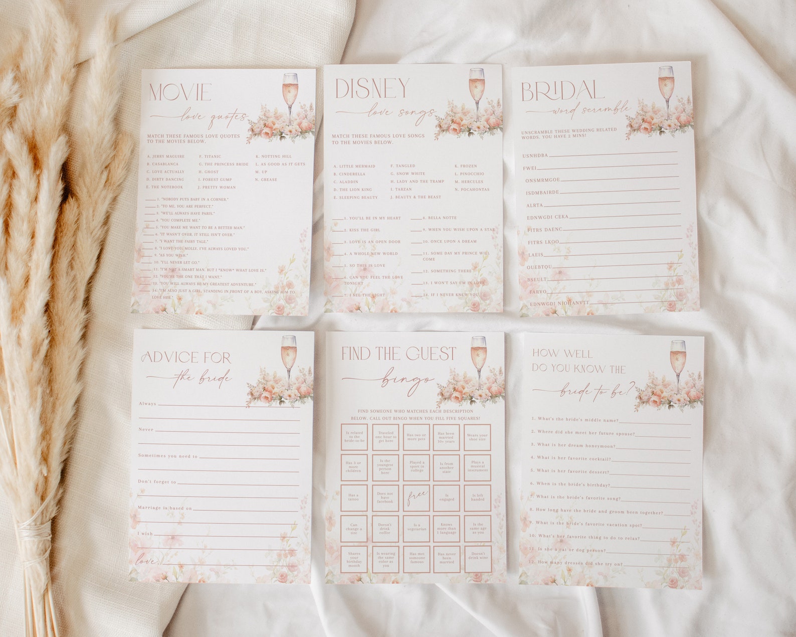 Editable Petals and Prosecco Bridal Shower Game Bundle, Printable Pink ...