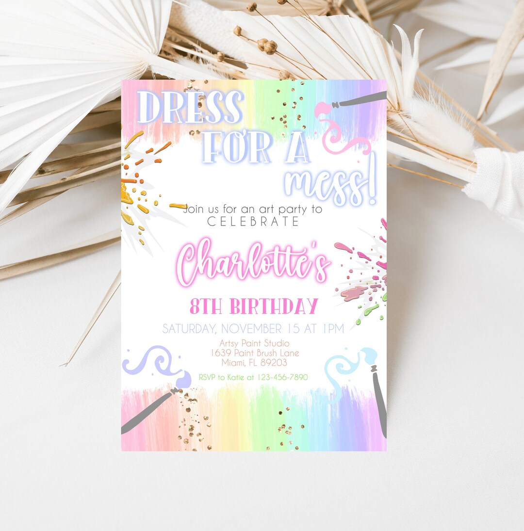 Art Party Birthday Invitation Template, Dress for a Mess Invitation ...