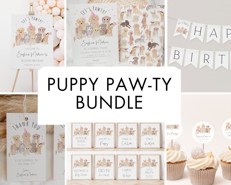 Dog Birthday Party Favor Tag, Puppy Pawty Decor (digital Download ...