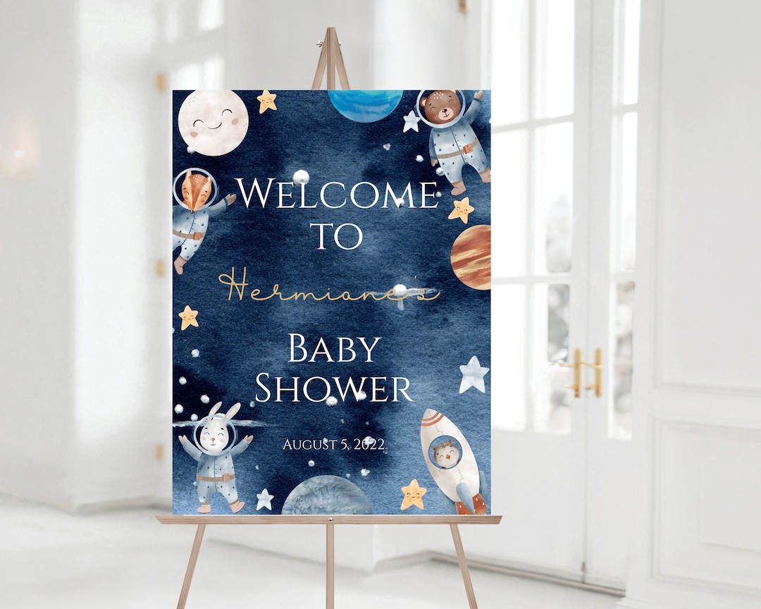 Space Baby Shower Welcome Sign, Printable, Space Welcome Banner, Baby ...