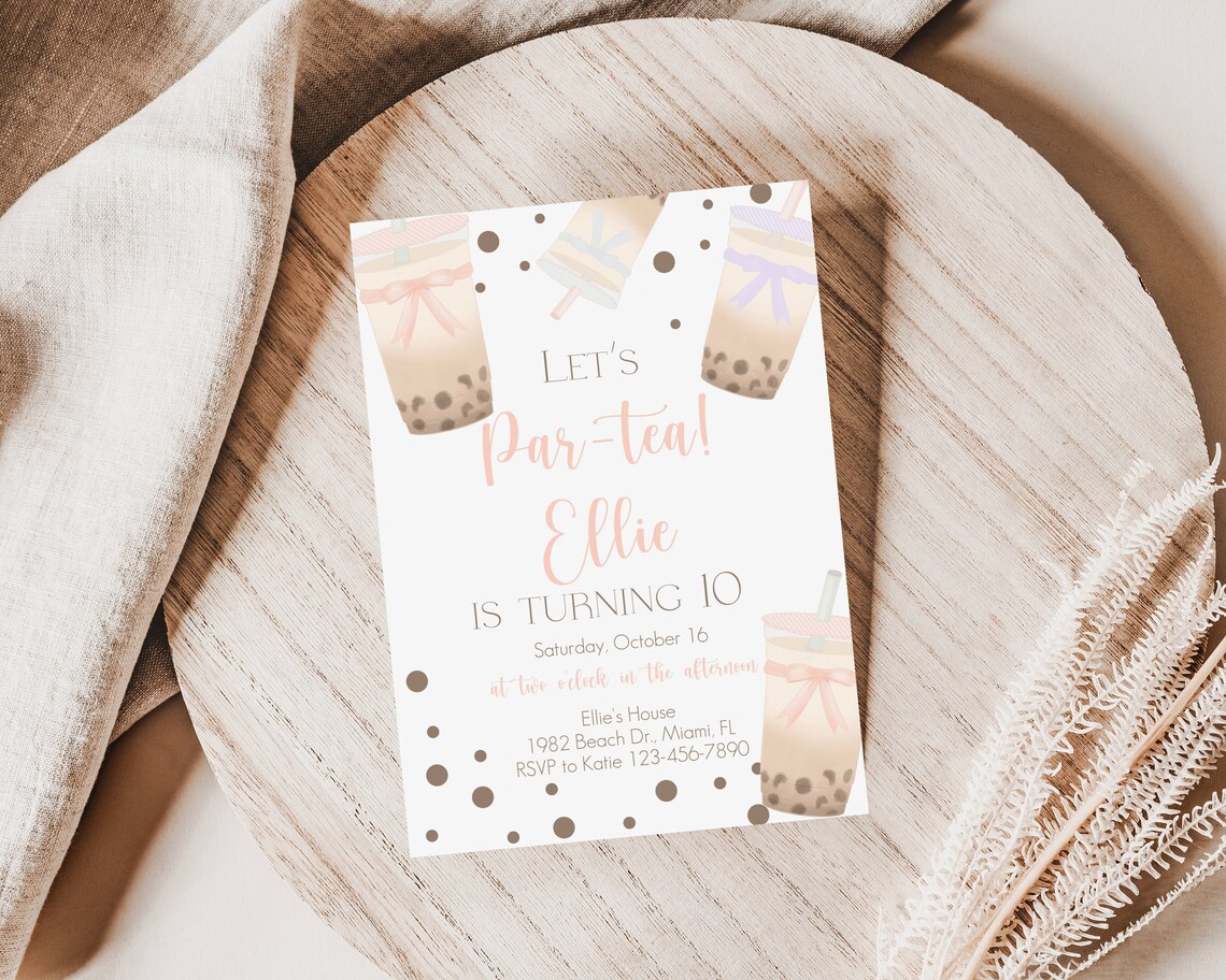 Boba Birthday Party Invitation Template Editable Pink Boba - Etsy