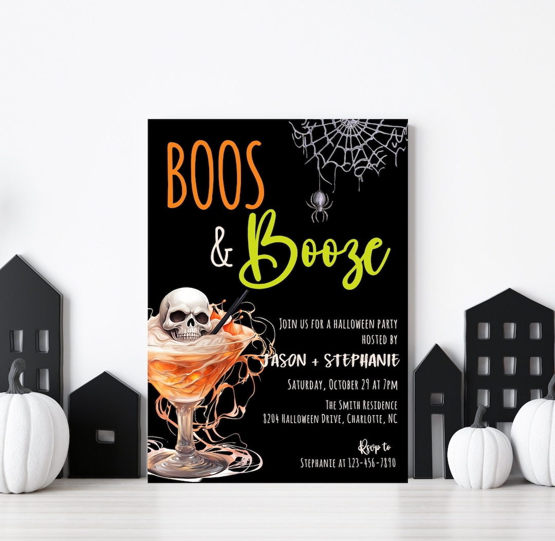 Editable Boos & Booze Party Invitation Template, Adult Halloween Party ...