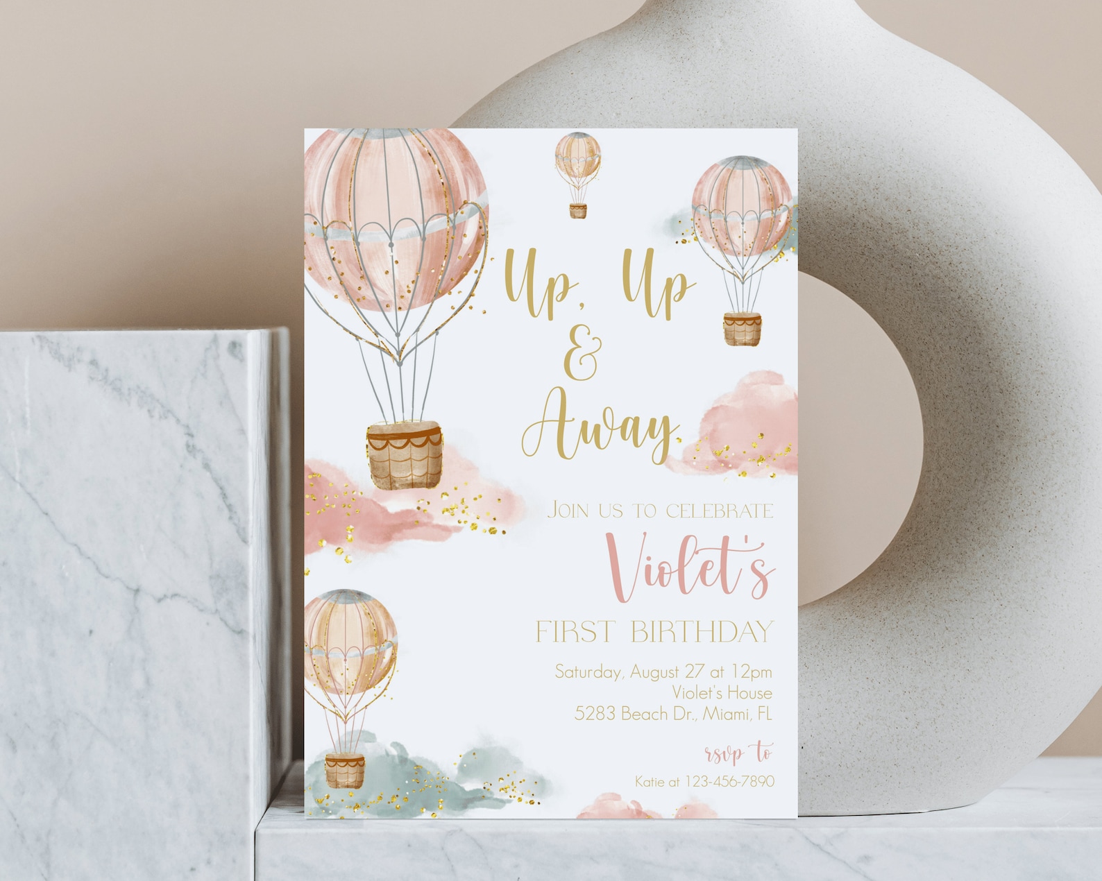 Up up and Away Birthday Invitation Template Girls First - Etsy