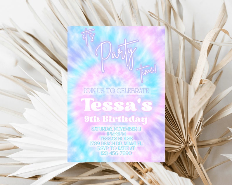 Tie Dye Birthday Party Invitation Template Girl Tie Dye - Etsy
