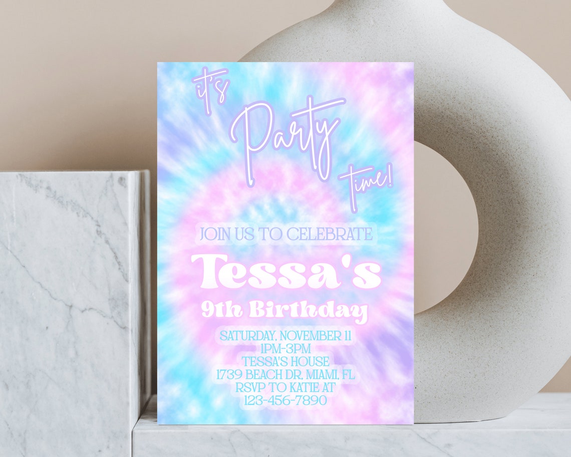 Tie Dye Birthday Party Invitation Template Girl Tie Dye - Etsy