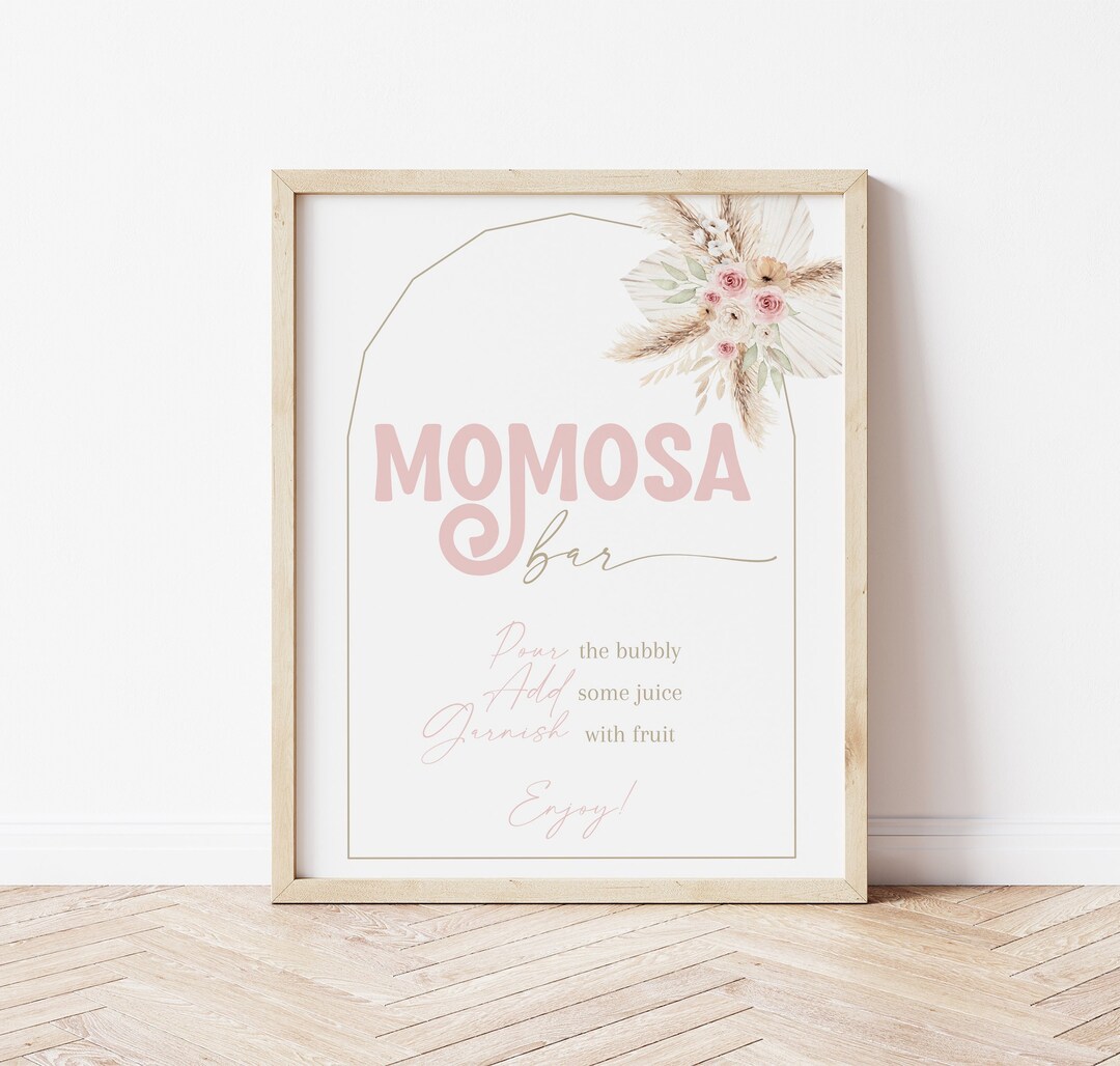 Pink + Gold Boho Baby Shower Momosa Bar Sign, Bohemian Floral Baby ...
