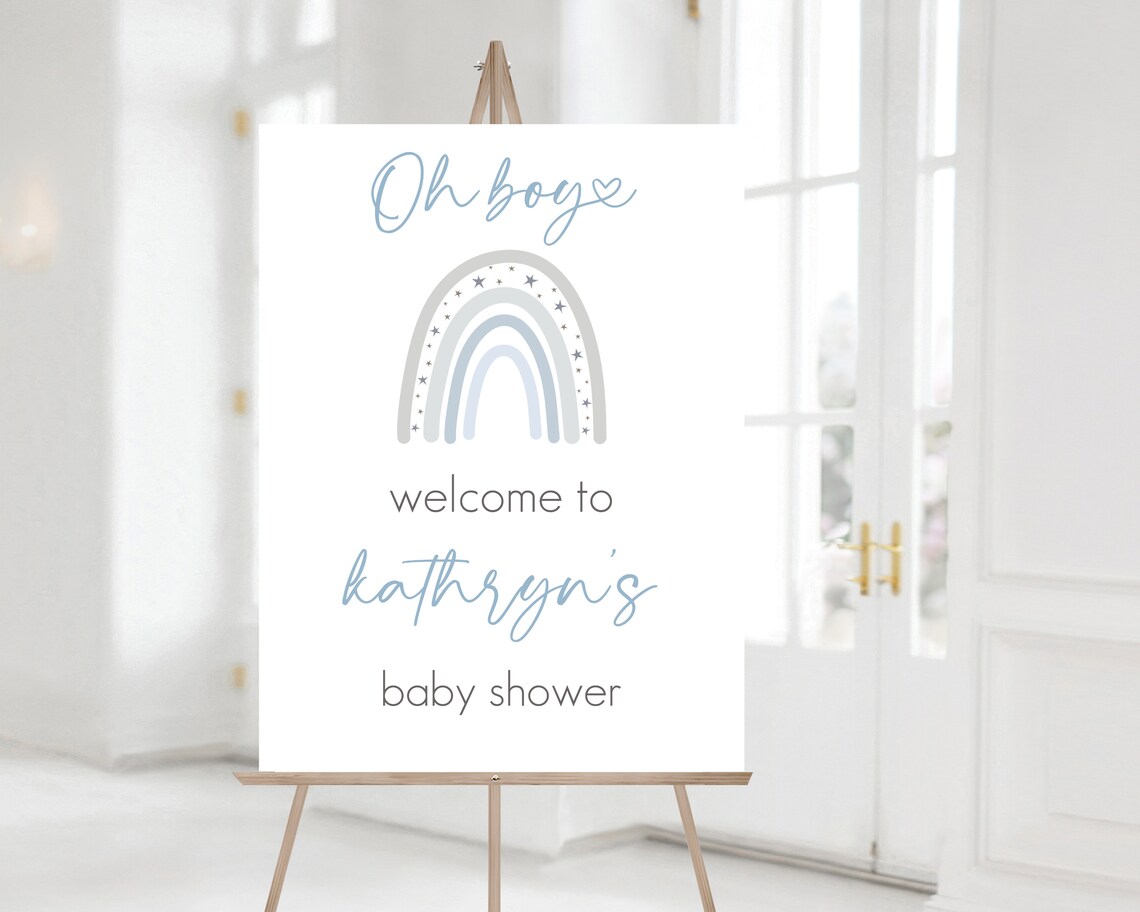 Editable Boho Rainbow Baby Shower Blank Sign Blue Boho - Etsy