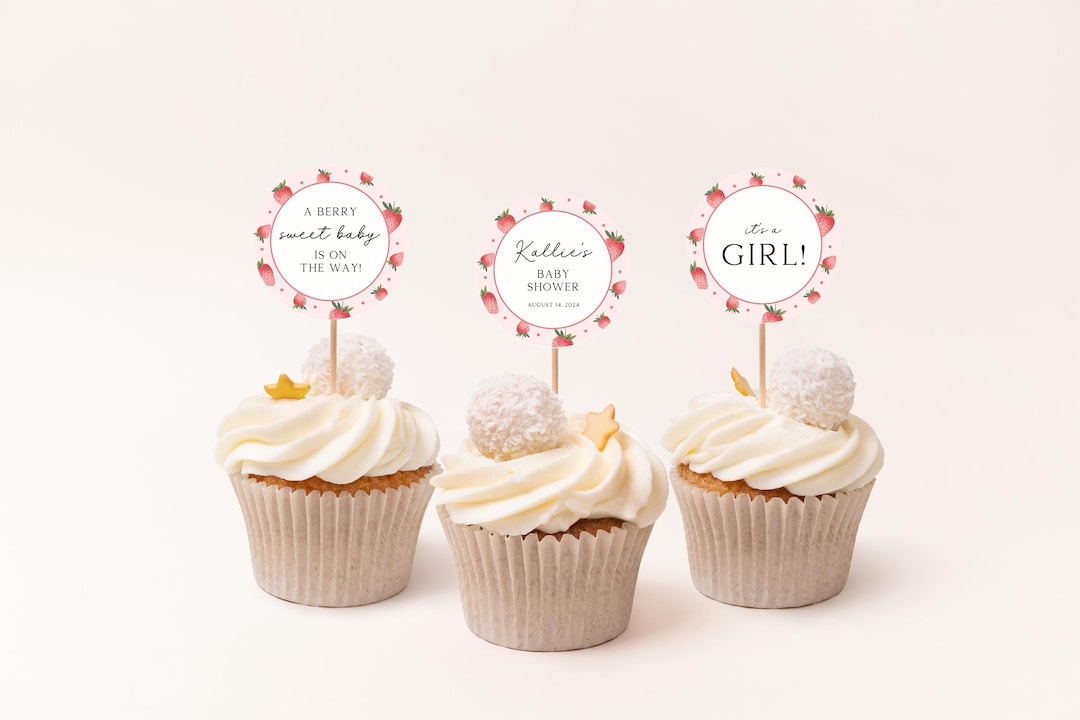 Editable Strawberry Cupcake Topper Template, Printable Strawberry Baby ...