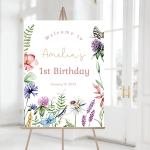 Wildflower 1st Birthday Party Welcome Sign, Wildflower Welcome Poster ...