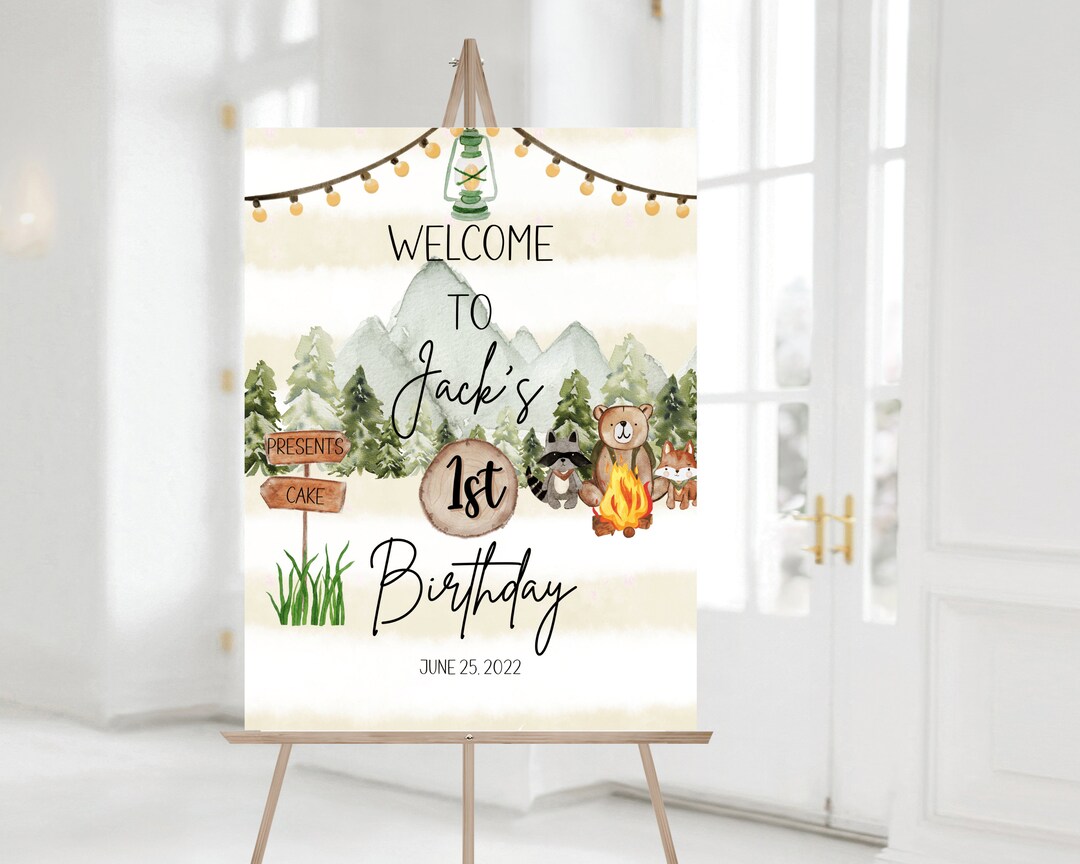 Woodlands Birthday Party Welcome Sign, Printable Poster, Digital, Boys ...