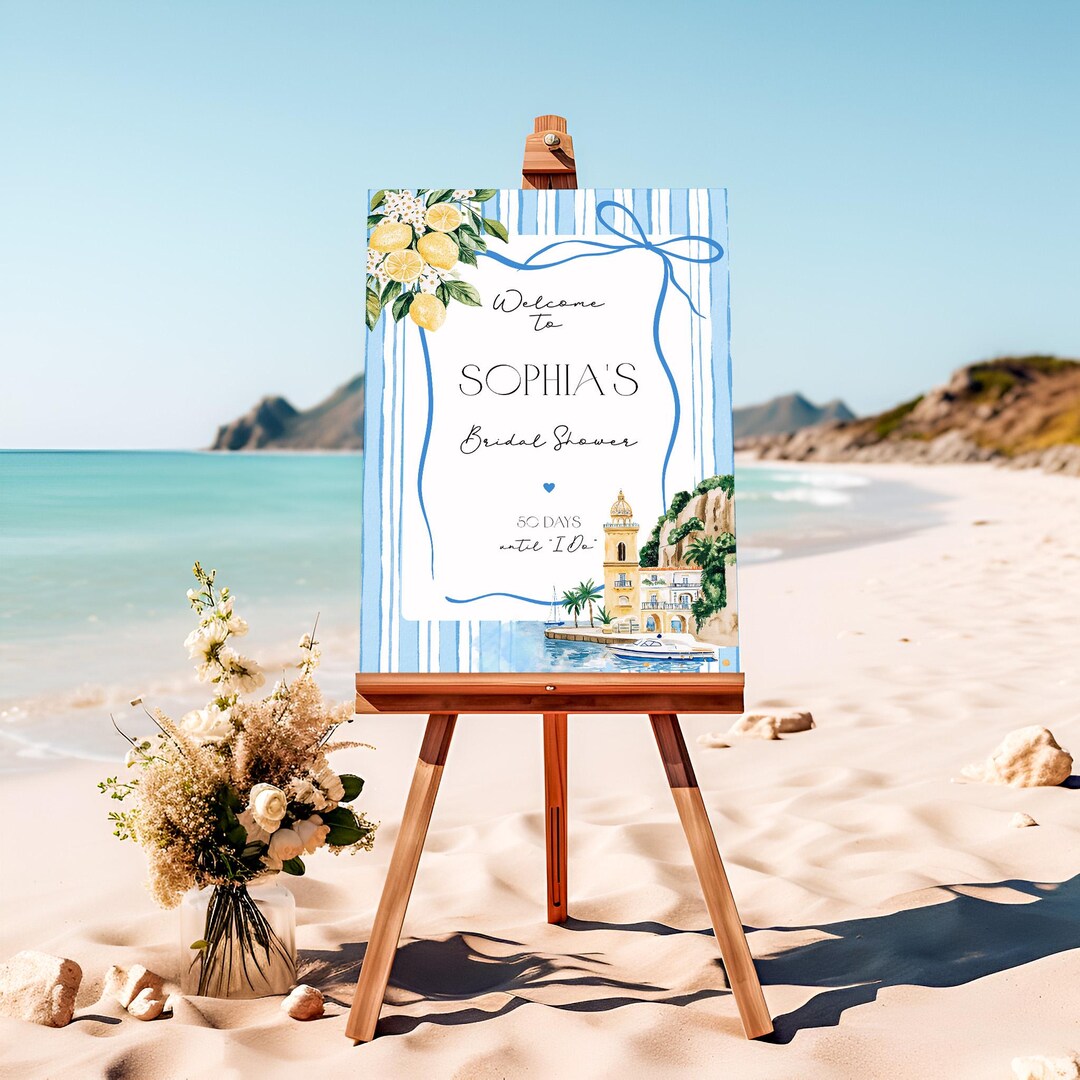 Amalfi Coast Bridal Shower Welcome Sign, Mediterranean Wedding Shower ...